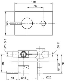 Sapho, MINIMAL podomítková sprchová baterie, 2 výstupy, nerez, MI042