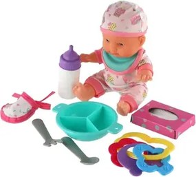 TEDDIES Panenka miminko s doplňky / 22 cm / Lahvička, chrastítko a jíd