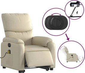 Elektrické zvedací masážní polohovací křeslo krémové umělá kůže 3204908