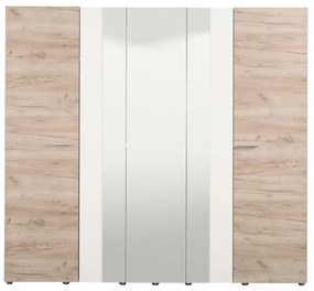 Šatní skříň 5D se zrcadlem Genova - dub šedý/bílá