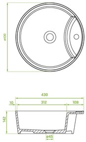 Laveo Cliff, granitové umyvadlo na desku 430x430x142 mm, šedá, LAV-VGC1510T