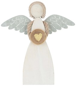 Bílý dřevěný anděl se srdíčkem Heart gold - 23*5*26cm