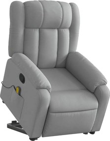 Zvedací masážní polohovací křeslo světle šedé textil 3205328