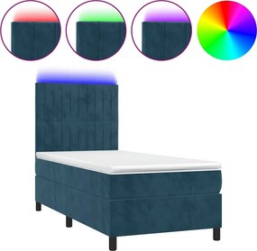 Box spring postel s matrací a LED tmavě modrá 100x200 cm samet 3136231