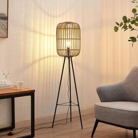 Stojací lampa Lindby Canyana, přírodní, ratan, výška 139 cm