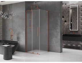 Mexen Velar L, sprchový kout s posuvnými dveřmi 100 x 100 cm, 8mm sklo námraza, růžové zlato, 871-100-100-33-60