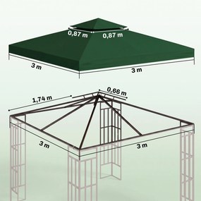 Náhradní střecha altánu Outsunny 3x3m uhlíkově šedý polyester odpuzující vodu pro kovové a zahradní altány | Aosom.de