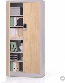 Kovová kancelářská skříň se zámkem na kód šedá, dub sonoma, 900x1850x400 mm: DANIEL Eco Design