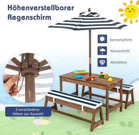 Costway Piknikový stůl se slunečníkem a lavicemi a lavice, modrý