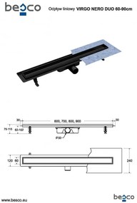 BESCO Odtokový žlab VIRGO NERO DUO Rozměr A - 90 cm ZLOL90VN