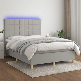 Box spring postel s matrací a LED světle šedá 140x200 cm textil 3135437