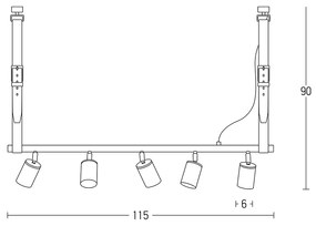 Zambelis 22224 závěsné svítidlo s koženým uchycením černé, 5xGU10, 115cm