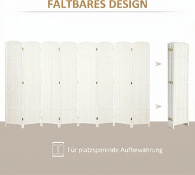 HOMCOM 8panelový paravan 320 × 170 cm – skládací s borovicovým rámem, bílý