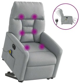 Elektrické zvedací masážní polohovací křeslo světle šedé textil 3303062