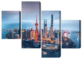 Vícedílný obraz Panorama Šanghaje V Noci Nedostatek Nedostatek Plátno Canvas 120x75