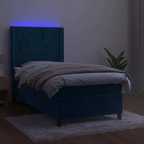 Box spring postel s matrací a LED tmavě modrá 90x200 cm samet 3139665