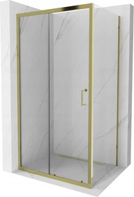 Mexen Apia sprchový kout s posuvnými dveřmi 130 (dveře) x 80 (stěna) cm, 5mm čiré sklo, zlatý profil, 840-130-080-50-00