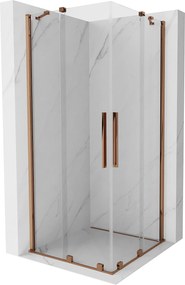 Mexen Velar Duo, sprchový kout s posuvnými dveřmi 100(dveře) x 100(dveře) cm, 8mm čiré sklo, růžové zlato profil, 871-100-100-02-60