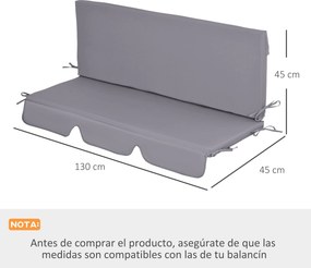 Outsunny Sada 2-ks Polštářů na Houpací Křeslo 130x45x5 cm Polstrovaný Polštář na Sedák a Opěradlo pro Zahradní Terasu Balkon Venku Šedý