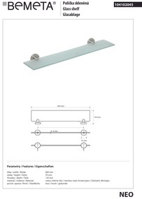Bemeta Design NEO: Polička, 600 mm, sklo -