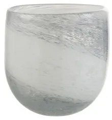 Bílo šedý pruhovaný skleněný svícen Denim S - 10,5*10,5*10 cm