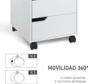 HOMCOM Kancelářská zásuvková skříň s kolečky, filing cabinet se 3 zásuvkami, 40x50x57 cm, bílá