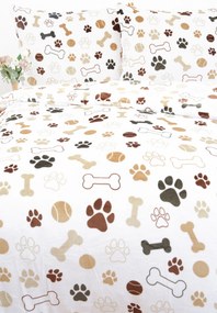 MK Lůžkoviny Mikroplyšové povlečení Exclusive - Psí tlapky bílé 140 × 200 cm, 70 x 90 cm