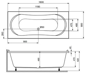 Arttec KRONA SURF CHROMO 180 x 80 cm PAN04392 hydromasážní vana