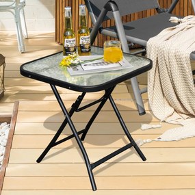 Costway Skládací patio odkládací stolek čtvercový s nerezovým rámem, černý