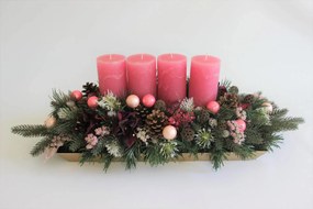 Růžový adventní svícen na stůl podlouhlý 70cm