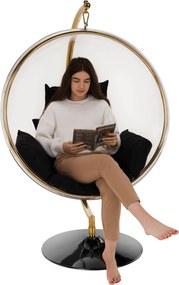 Závěsné křeslo se stojanem, zlatá/černá/transparentní, BUBBLE TYP 3