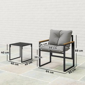 Bistro set pro 2 osoby, 3dílný zahradní bistro set s kovovým rámem a silnými polštáři