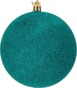 Sada vánočních ozdob paví zelená 10 cm plastová koule glitter, balení 6 ks