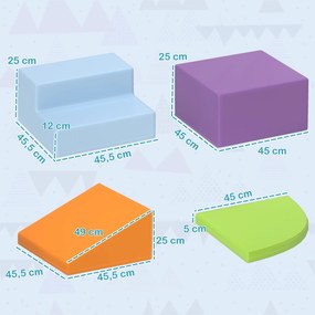HOMCOM 4dílná měkká stavebnice pro děti - měkké bloky pro stavění, šplhání a sklouznutí - velké barevné bloky pro batolata