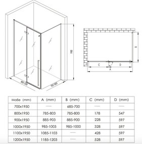 design černý sprchový kout DOPORRO R64 BLACK - 100-140cm ESG 6mm