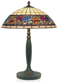 Stolní lampa Flora ve stylu Tiffany, dole otevřená, 62 cm
