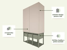 Dětská šatní skříň se šuplíky, tyčí a policemi TWEENS eukalyptová