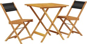 3dílný bistro set černý polypropylen a masivní dřevo 3281865