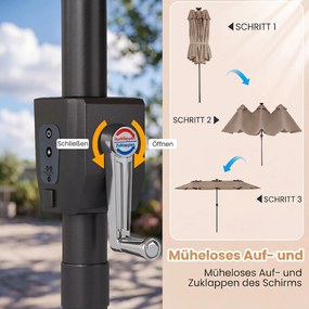 Costway Dvojitý slunečník s LED osvětlením Obdélníkový – 400 × 210 cm, hnědý