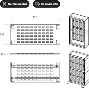 Perforovaná deska na nádoby zadní černá, 834x342x10 mm: příslušenství k MEGAN