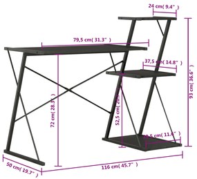 vidaXL Marketos Psací stůl s poličkou černý 116 x 50 x 93 cm