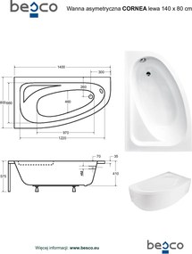 Besco CORNEA 140 cm VANCOR140L vana bez nožiček levá Koupelny Bernold