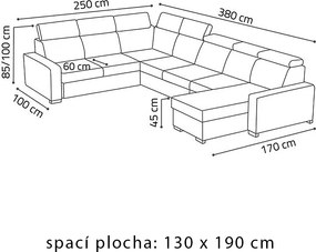 Sedací souprava PEDRO U | 250x380x170 | rozkládací + 3x úložný prostor | VÝBĚR TKANIN