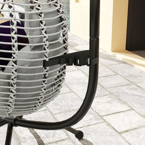 Skládací houpací křeslo ve tvaru vajíčka Outsunny s poduškou a stojanem pro použití v interiéru a exteriéru Metal Polypropylen Lano Šedé 110D x 100Š x
