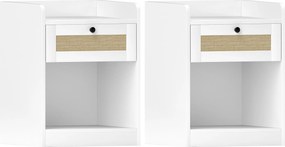 HOMCOM Set 2 Nočních Stolků s Ratanovým Šuplíkem pro Ložnici 40x40x53 cm Bílá | Aosom