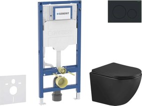 Geberit Duofix - Set předstěnové instalace, klozetu Oudee a sedátka softclose, tlačítko Sigma20, matná černá/černá SANI11CA5504
