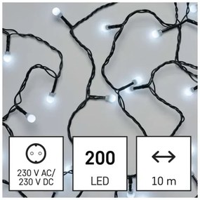 Vánoční řetěz kuličky EMOS ZYK0207 200LED 10m studená bílá