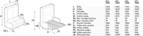 PESSOTTO kování pro sklopnou postel dvoulůžko Dynamic + sedačka Sofa 200x160cm vertikální Šířka područek: 17 cm