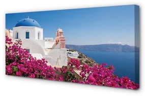 Obrazy na plátně Řecko květiny mořské stavby 140x70 cm