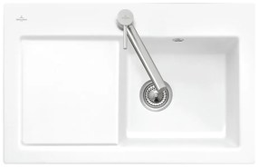 VILLEROY & BOCH Villeroy Boch SUBWAY: keramický dřez, umyvadlo vpravo, 780x510mm pro 1-otvorovou baterii, bílá Alpin CeramicPlus, 671401R1